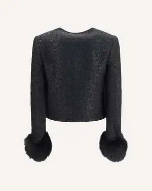 SELF-PORTRAIT Metallic Bouclé Jacket With Faux Fur Cuffs