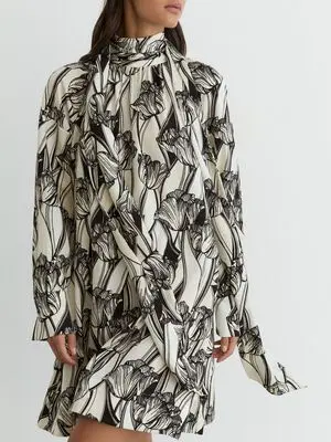 REISS Alwen Floral-print Tie-neck Swing Mini Dress