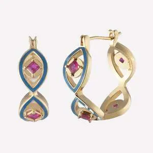 BONHEUR. Shiva Enamel Hoop Earrings - Orange