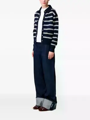 Claudie Pierlot Striped Cardigan With Shirt Collar And Velvet Details - Blue