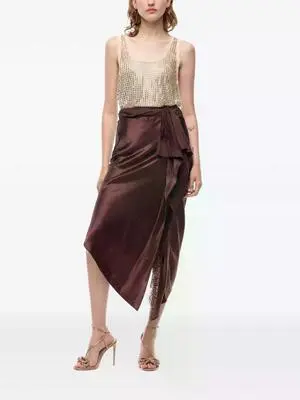 Pinko Asymmetric Lace-trim Midi Skirt - Brown