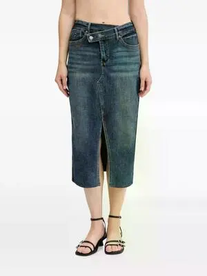 Desigual Twisted Panelled Midi Denim Skirt - Blue