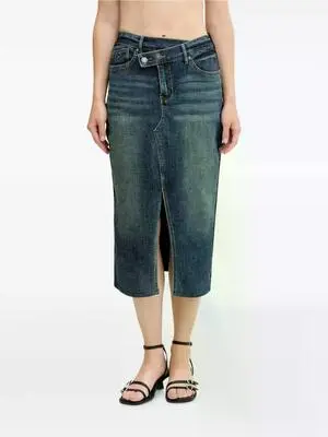 Desigual Twisted Panelled Midi Denim Skirt - Blue