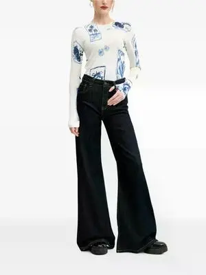 Desigual Graphic Print Round Neck Long Sleeve Sweater