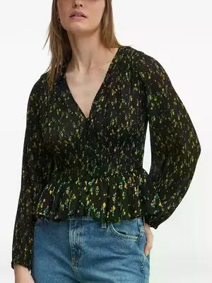 Desigual Floral V-neck Blouse - Black