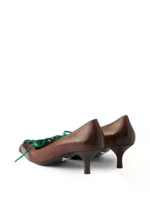 Prada Antiqued Leather Pumps With Lace Detailing - Brown