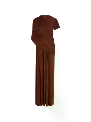 DEME Sparrow Draped Asymmetric-sleeve Maxi Dress - Brown