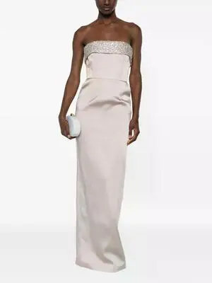 THE NEW ARRIVALS ILKYAZ OZEL Rhea Crystal-embellished Maxi Dress - Neutrals