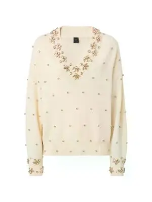 Pinko Crystal-embellished V-neck Sweater - Neutrals