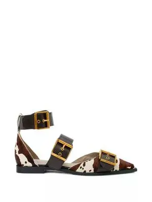 ALLSAINTS Sutton Cow-print Buckled Ballet Flats - Brown