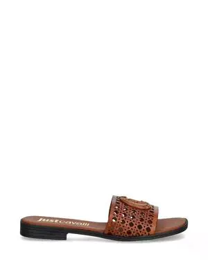 Just Cavalli Laser-cut Logo Plaque Flat Sandals - Brown
