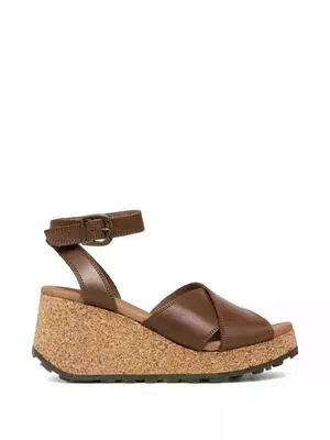 Fly London Cork-wedge Leather Sandals - Brown