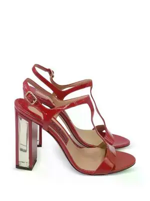 FERRAGAMO Patent Leather Mirror Heel T-strap Sandals