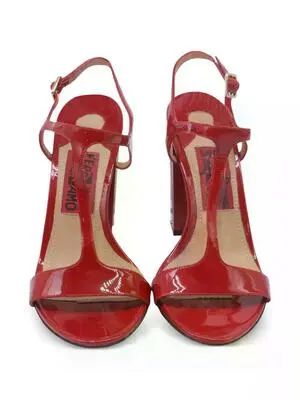FERRAGAMO Patent Leather Mirror Heel T-strap Sandals