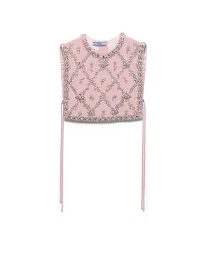 Prada Embroidered Cady Vest With Jeweled Embellishments