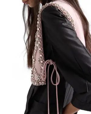 Prada Embroidered Cady Vest With Jeweled Embellishments