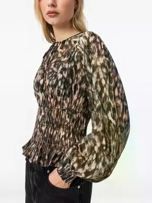 ALLSAINTS Cern Leopard-print Shirred Blouse