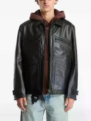 Y3 Leather Blouson Jacket - Black