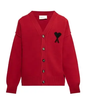 AMI Paris De Coeur Logo Intarsia-knit Cardigan