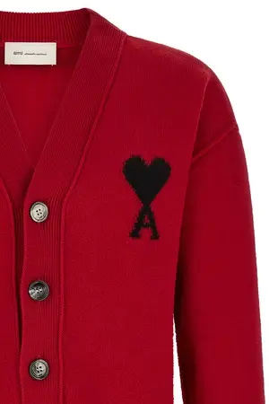 AMI Paris De Coeur Logo Intarsia-knit Cardigan