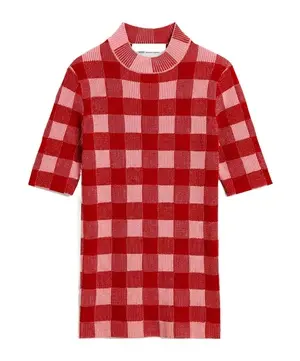 AMI Paris Checked Short Sleeve Knit Top