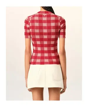 AMI Paris Checked Short Sleeve Knit Top