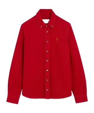 AMI Paris Red Cotton Shirt With De Coeur