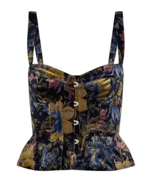 Etro Cotton Velvet Corset Top With Floral Overprint - Multiple Colors