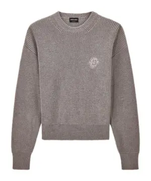 Giorgio Armani Sweater Regular Fit Virgin Wool Half Cardigan Stitch - Beige