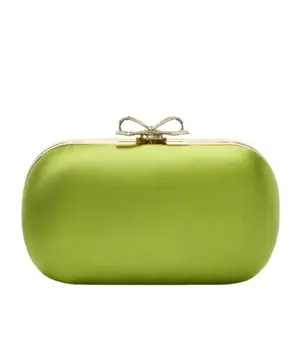 SELF-PORTRAIT Satin Clutch Bag - Green