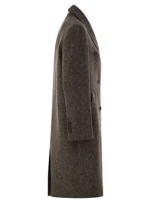 Brunello Cucinelli Double-breasted Herringbone Tweed Coat With Sequins