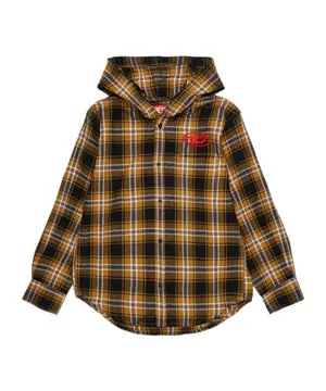 DIESEL® Check-print Hooded Shirt - Brown