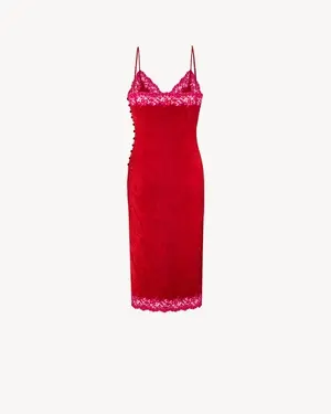 Saint Laurent Laced Midi Dress In Silk Jacquard
