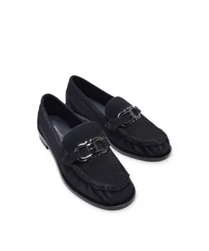 FERRAGAMO Round-toe Loafers With Engraved Logo Buckle - Navy Blue