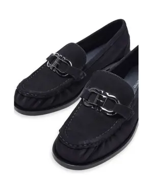 FERRAGAMO Round-toe Loafers With Engraved Logo Buckle - Navy Blue