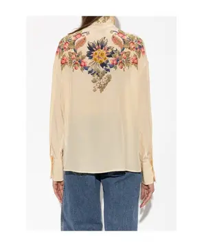 Etro Silk Shirt With Floral Print And Scarf Detail - Beige