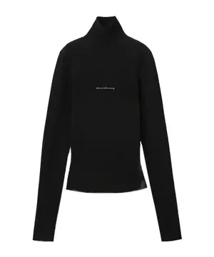 Alexander Wang Jacquard Logo Long Sleeve Turtleneck - Black