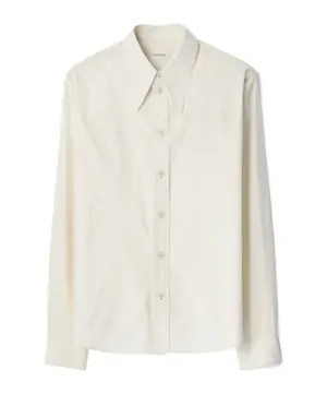 LEMAIRE Pointed Collar Shirt In Washed Cotton And Silk - Faint Frost