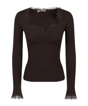 TWINSET Form-fitting Lace Knit Top - Black