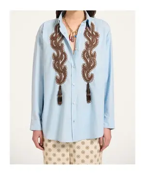 La DoubleJ Peony Placéee Embroidered Cotton Shirt