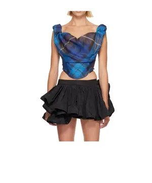 VIVIENNE WESTWOOD Draped Check Top - Blue