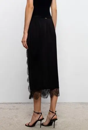 TWINSET Lace-detail Ribbed Knit Midi Skirt