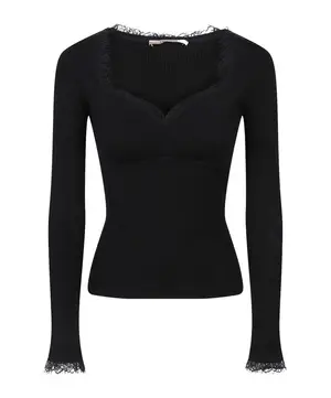 TWINSET Form-fitting Lace Knit Top - Black
