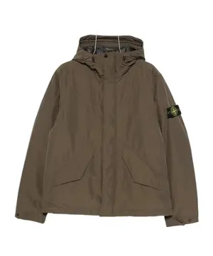 Stone Island Hooded Logo-patch Jacket - Brown