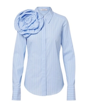 Dorothee Schumacher Striped Power Floral-appliqué Cotton-blend Shirt - Blue
