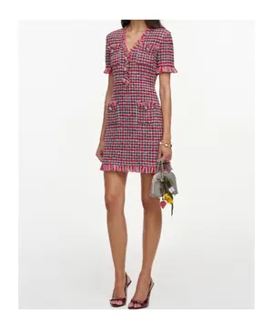 SELF-PORTRAIT Check Frayed Knit Mini Dress
