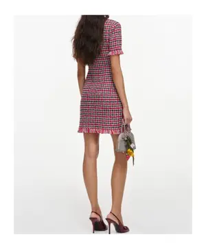 SELF-PORTRAIT Check Frayed Knit Mini Dress
