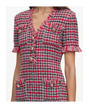 SELF-PORTRAIT Check Frayed Knit Mini Dress