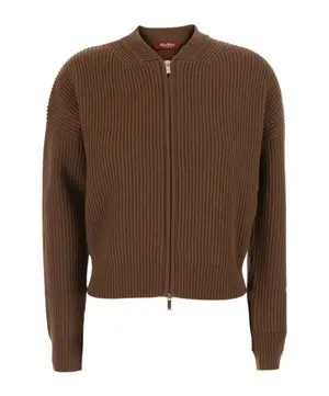 Max Mara Ribbed-knit Zip-up Cardigan - Brown
