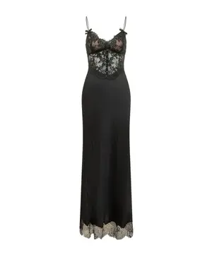 SELF-PORTRAIT Satin Lace Midi Dress - Black